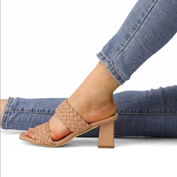 Shoes | Nwt Braided Neutral Blockheel Mule Sandal W Square Toe | Poshmark